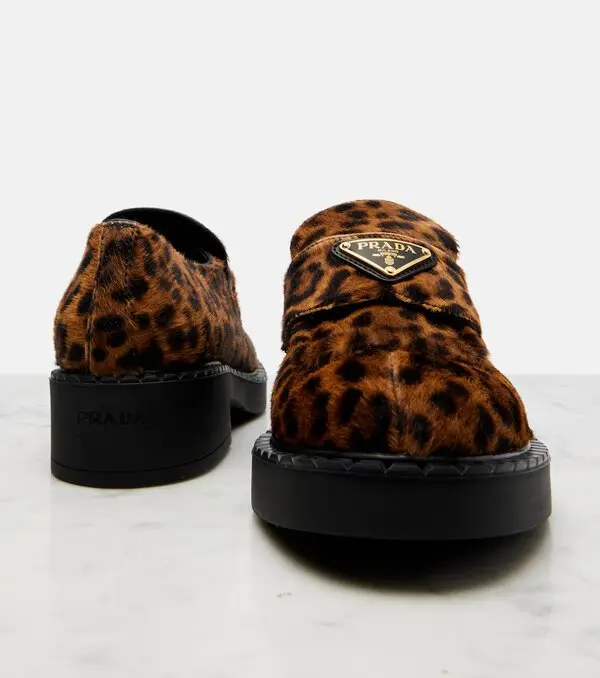 Prada Chocolate Leopard-print Calf Hair Loafers - Brown
