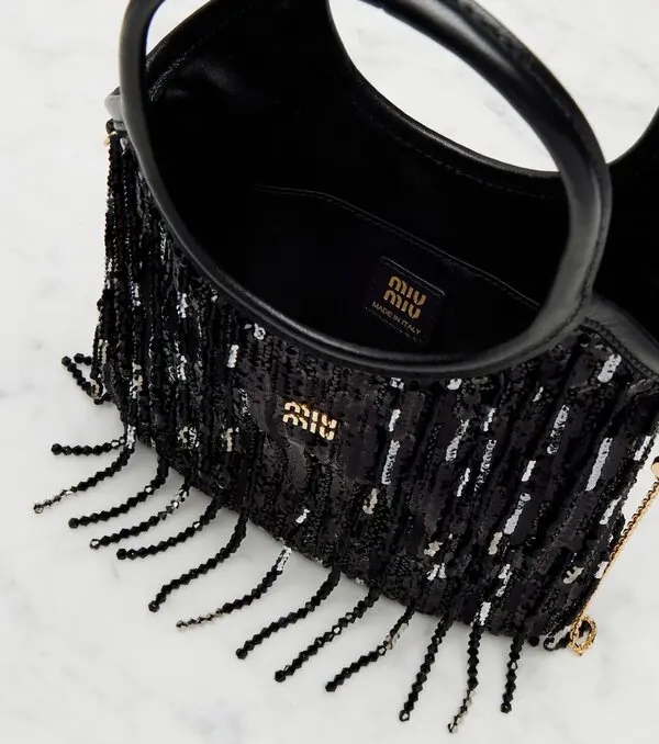 Miu Miu Embellished Fringed Satin Shopper