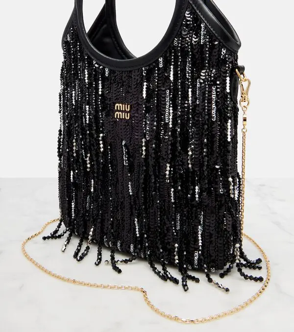 Miu Miu Embellished Fringed Satin Shopper