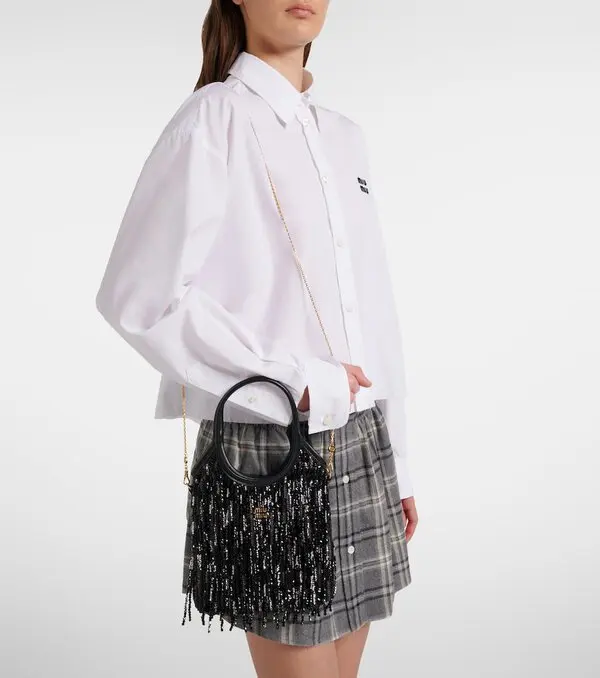 Miu Miu Embellished Fringed Satin Shopper