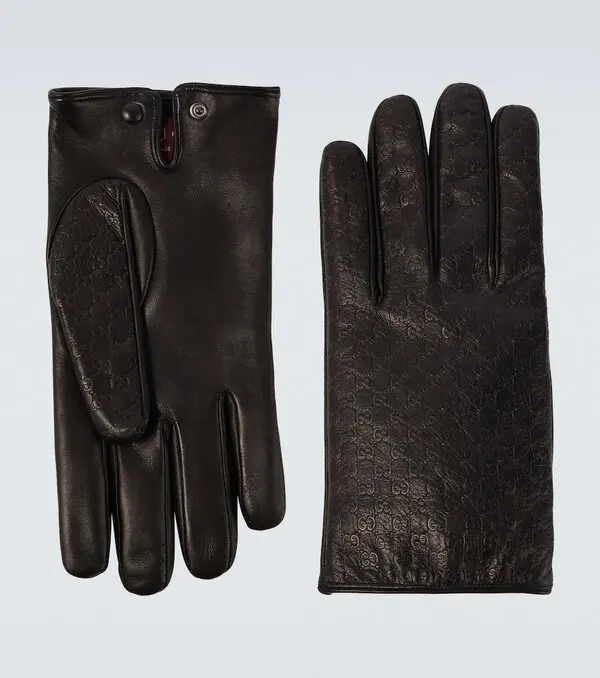Gucci Gg Leather Gloves - Black