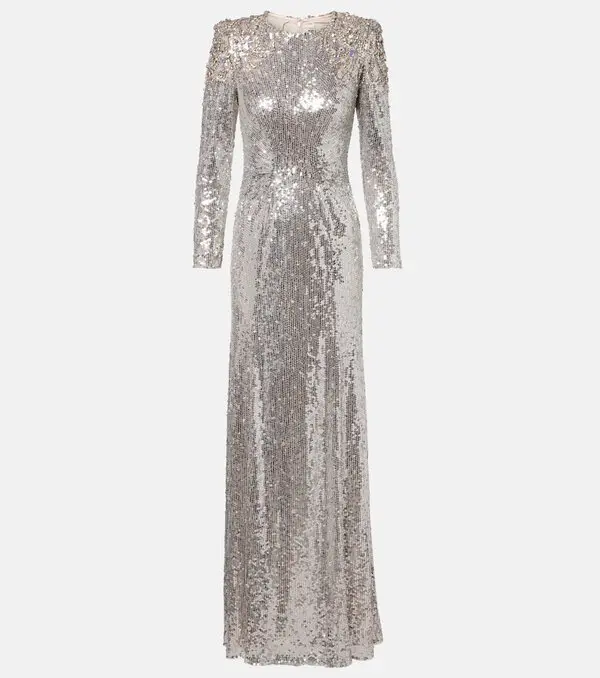 Jenny Packham Dulcet Sequined Gown - Silver
