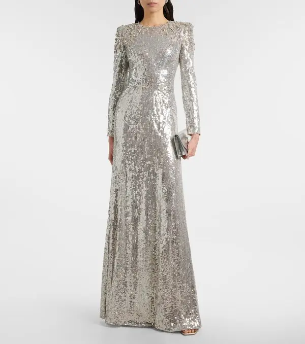 Jenny Packham Dulcet Sequined Gown - Silver