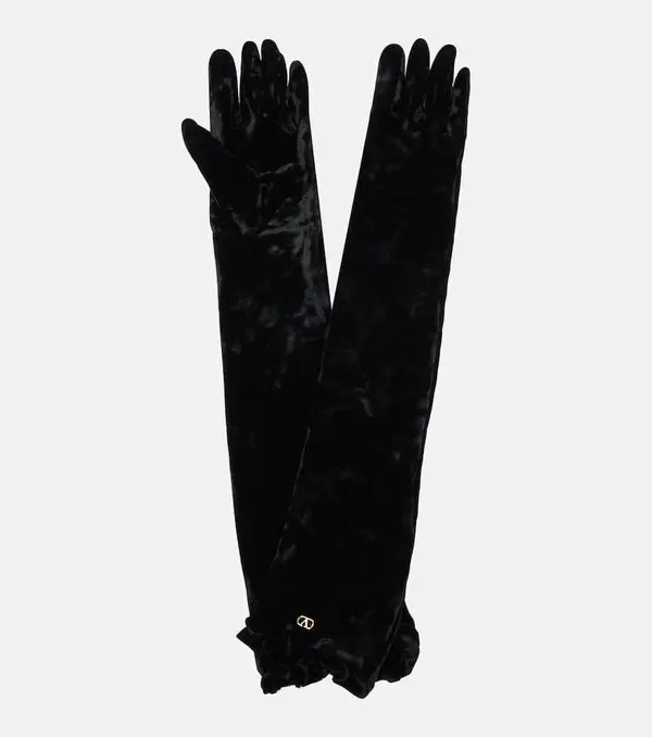 Valentino Garavani Vlogo Velvet Gloves - Black