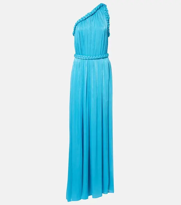 Costarellos Isilda Lamé Georgette One-shoulder Gown - Blue