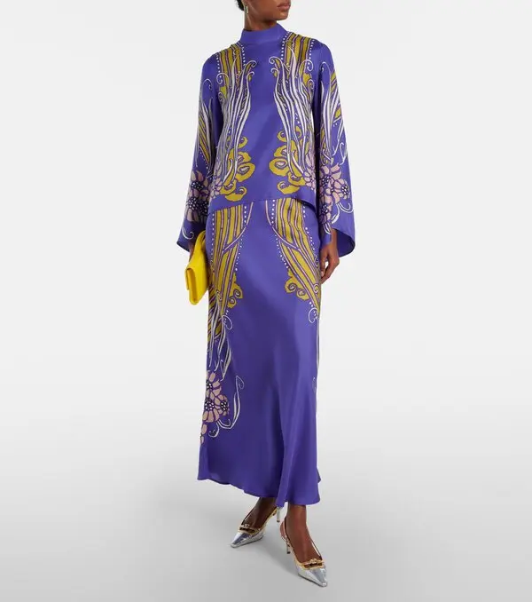 La DoubleJ Printed Silk Satin Blouse - Blue