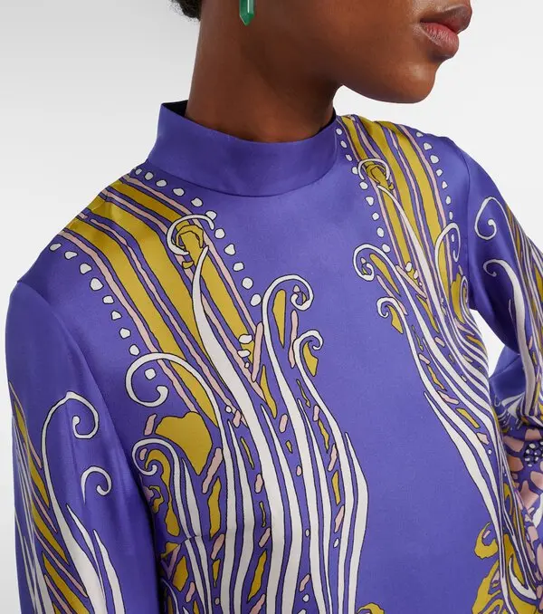 La DoubleJ Printed Silk Satin Blouse - Blue