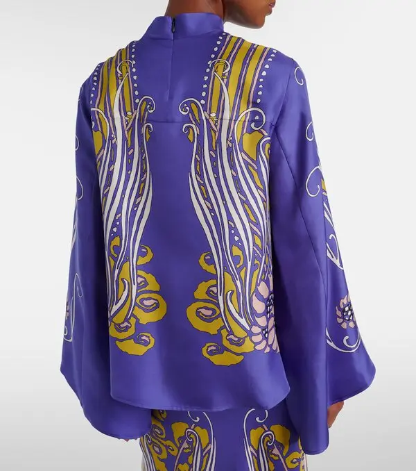 La DoubleJ Printed Silk Satin Blouse - Blue
