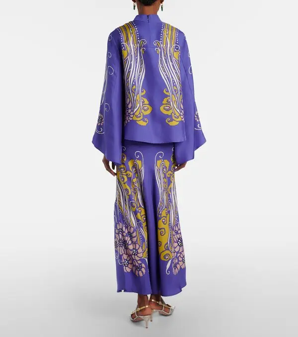 La DoubleJ Printed Silk Satin Maxi Skirt
