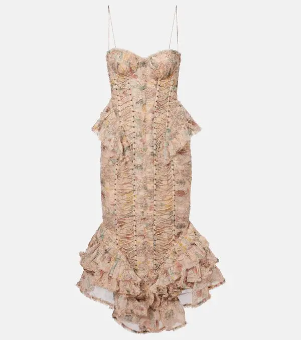 Zimmermann Rebellion Floral Silk Midi Dress - Pink