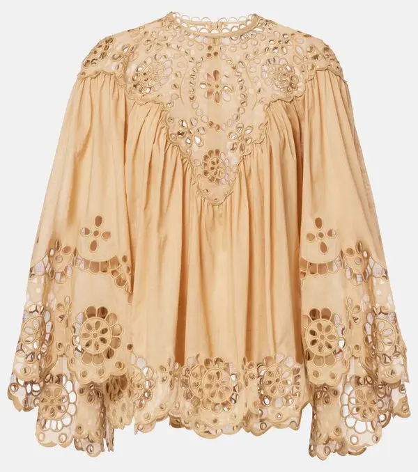 Zimmermann Awaken Broderie Anglaise Cotton Blouse - Beige