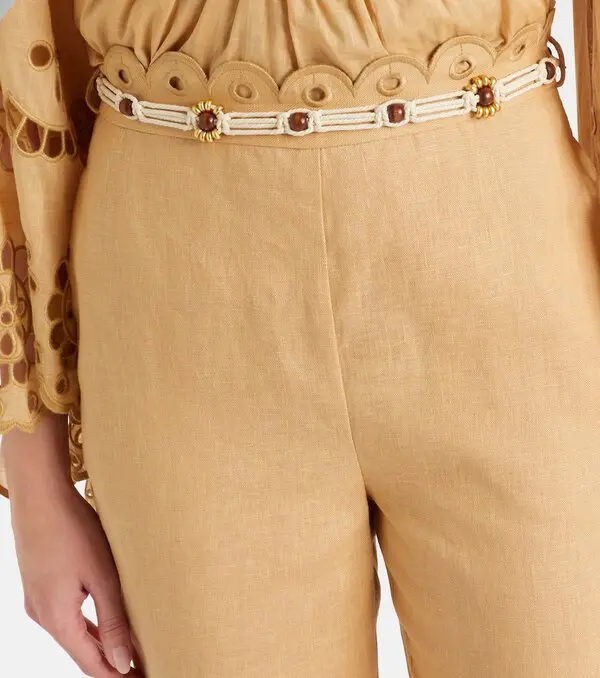 Zimmermann Awaken Linen Cropped Flared Pants - Beige