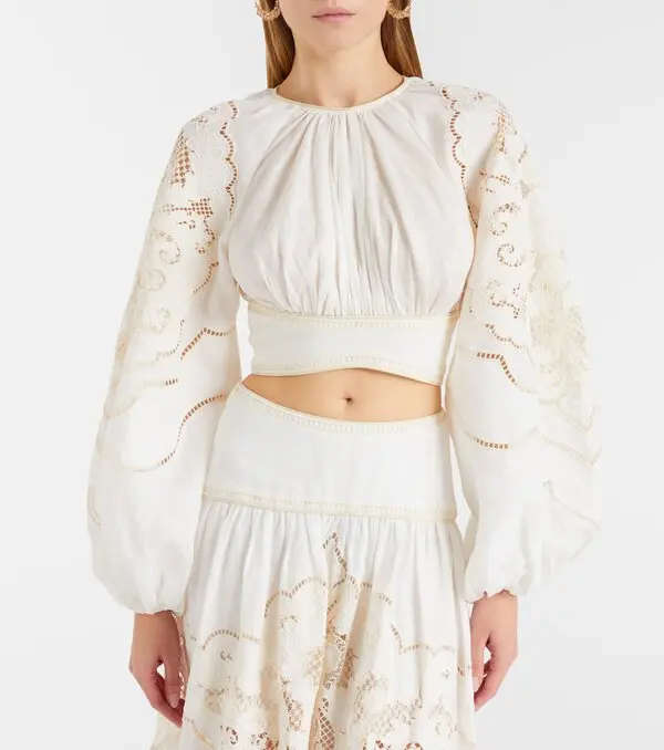 Zimmermann Daylight Embroidered Linen Crop Top
