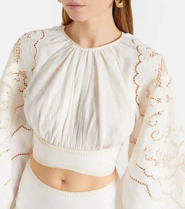 Zimmermann Daylight Embroidered Linen Crop Top