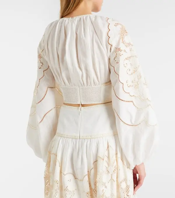 Zimmermann Daylight Embroidered Linen Crop Top