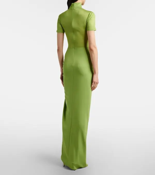 Christopher Esber Fusion Gathered Ribbed-knit Gown - Green