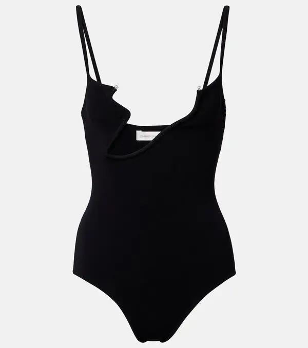 Christopher Esber Odessa Cutout Embellished Ribbed-knit Bodysuit - Black