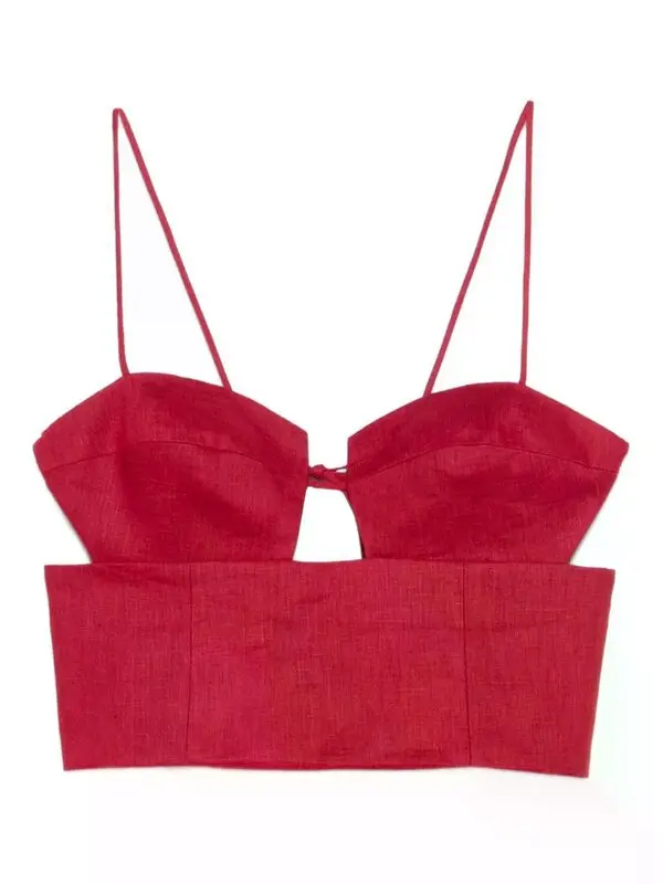 CALA DE LA CRUZ Imperia Cropped Linen Top - Red