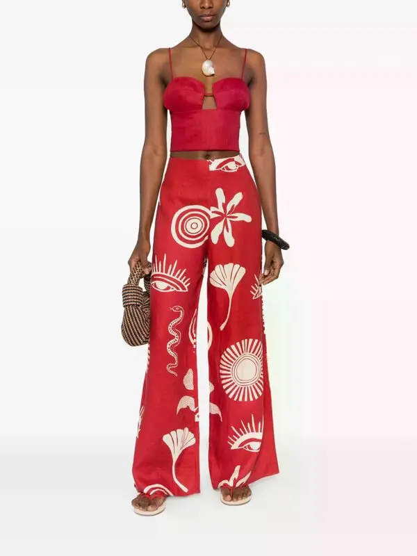 CALA DE LA CRUZ Imperia Cropped Linen Top - Red