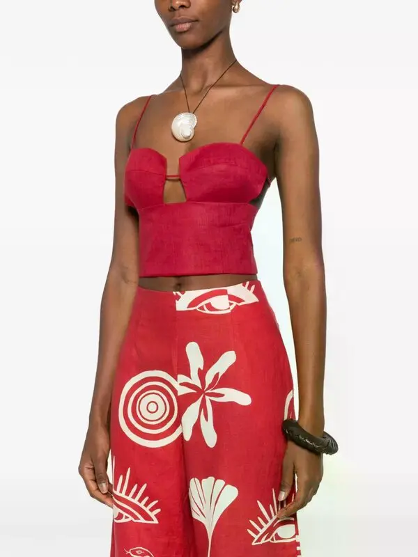 CALA DE LA CRUZ Imperia Cropped Linen Top - Red