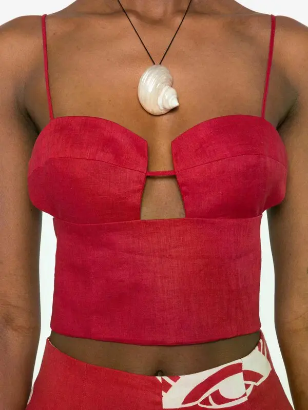 CALA DE LA CRUZ Imperia Cropped Linen Top - Red