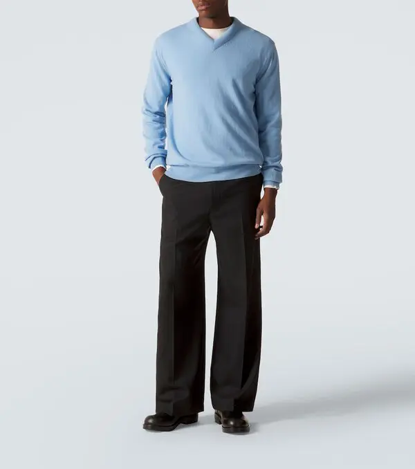 JIL SANDER Ribbed Wool Sweater With Partial Zip - Blue