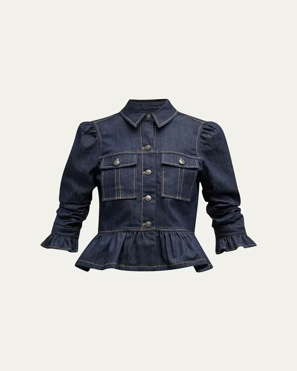 Cinq À Sept Delanie Denim Jacket With Scrunched Sleeves