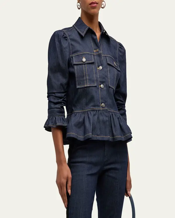 Cinq À Sept Delanie Denim Jacket With Scrunched Sleeves