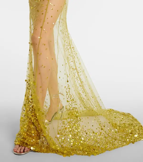 Attico Sequined Sheer Mesh Gown - Green