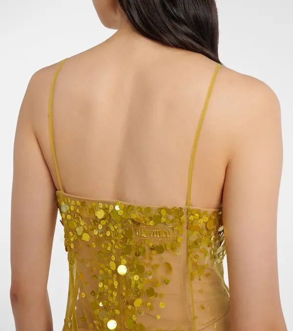 Attico Sequined Sheer Mesh Gown - Green
