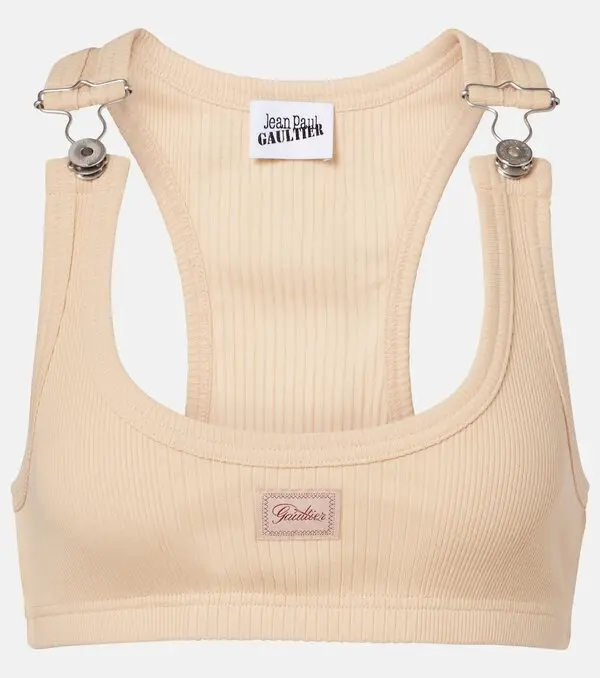 Jean Paul Gaultier Ribbed-knit Cotton Bra Top - Beige