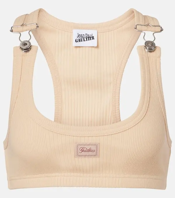 JEAN PAUL GAULTIER Ribbed-knit Cotton Bra Top - Beige