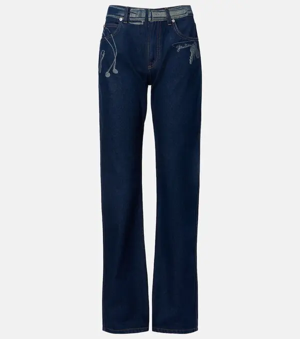 JEAN PAUL GAULTIER Printed Mid-rise Straight Jeans - Blue