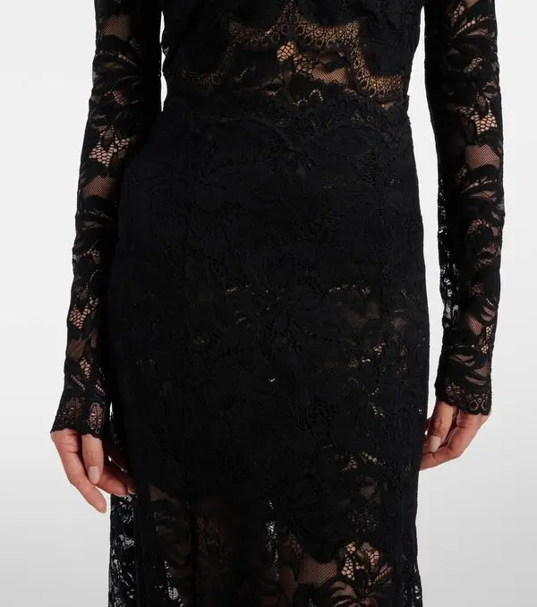 Rabanne Floral Lace Maxi Skirt - Black