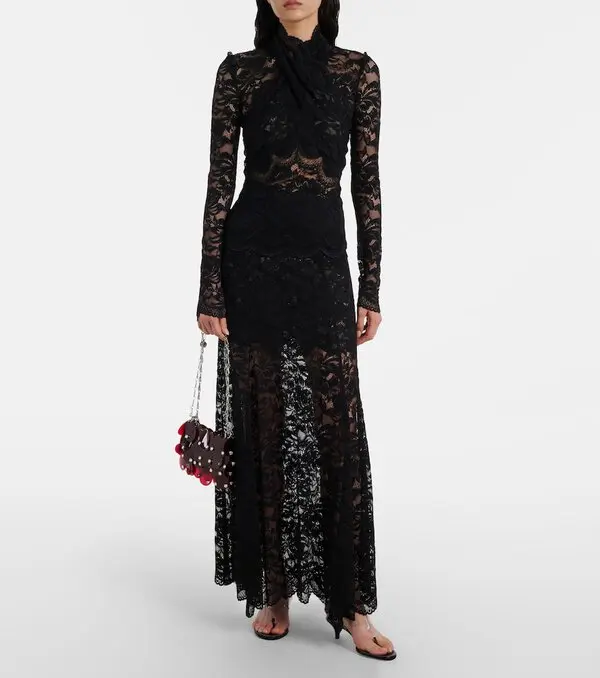 Rabanne Floral Lace Maxi Skirt - Black