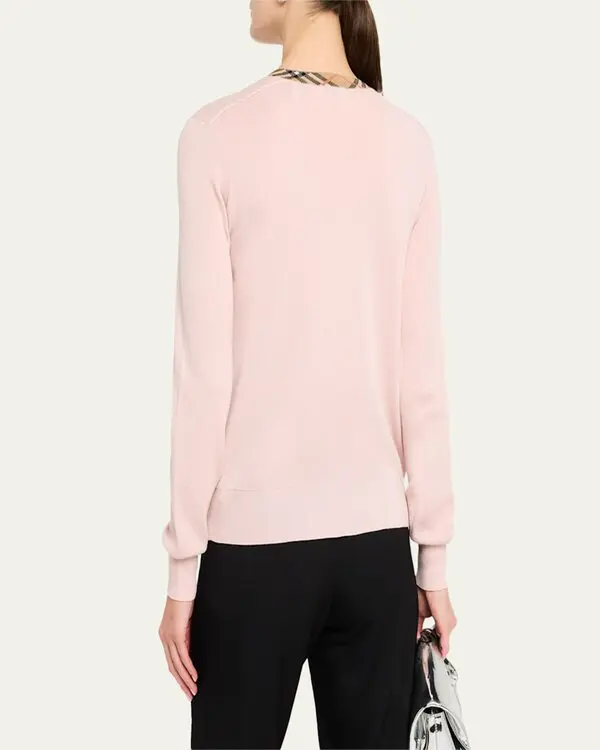 Burberry Check Collar Crewneck Cardigan - Bouquet