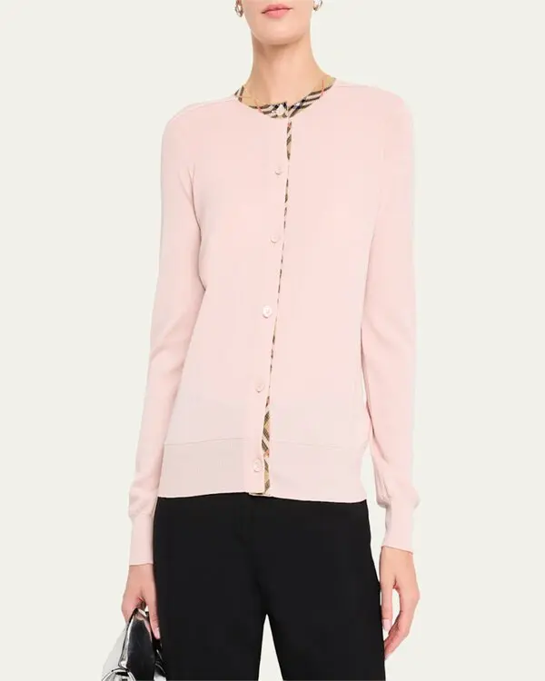 Burberry Check Collar Crewneck Cardigan - Bouquet
