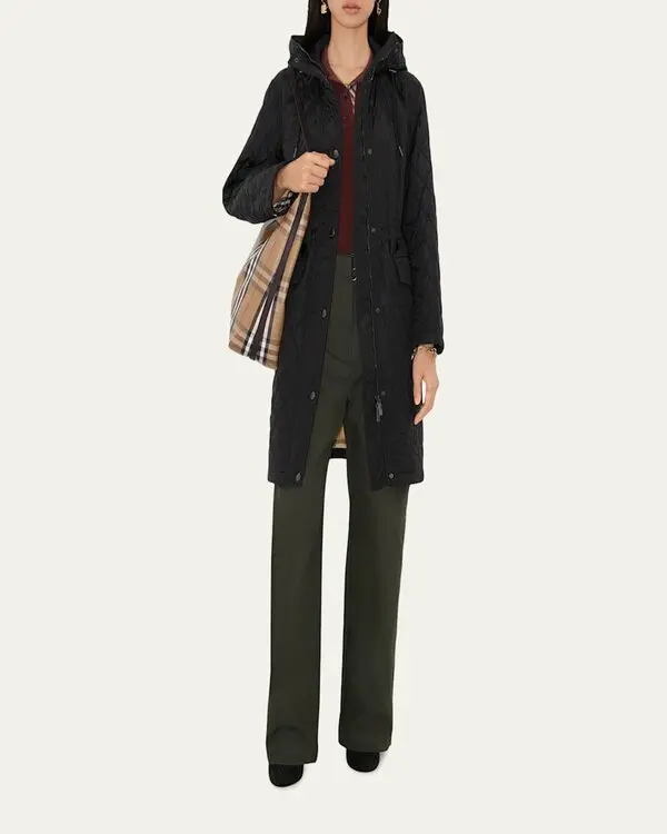 Burberry Hillgate Quilted Long Hooded Jacket