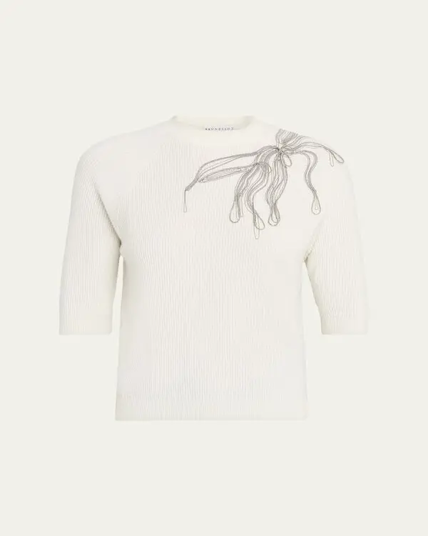 Brunello Cucinelli Cashmere Sweater With Monili Embroidery - White