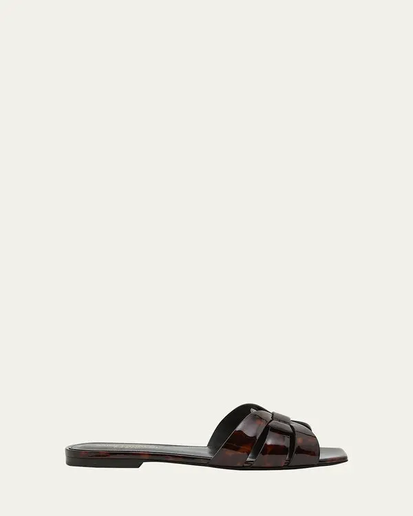 Saint Laurent Tribute Shell Flat Slide Sandals - Tortoise
