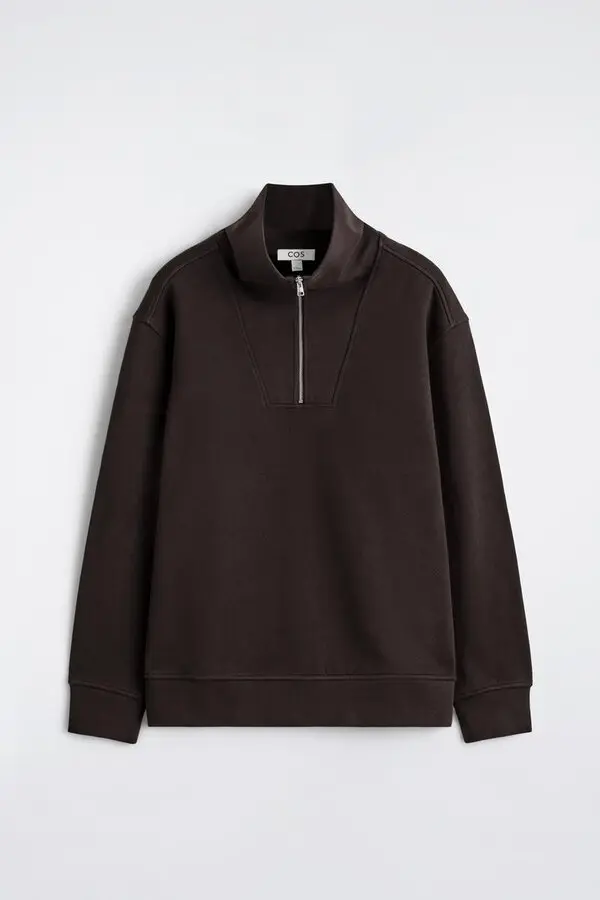 Cos Relaxed Fit Mock-neck Zip-up Sweatshirt - Brown