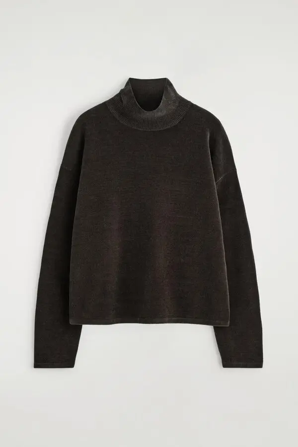 Cos Chenille Mock-neck Sweater With Ribbed Detailing - Brown