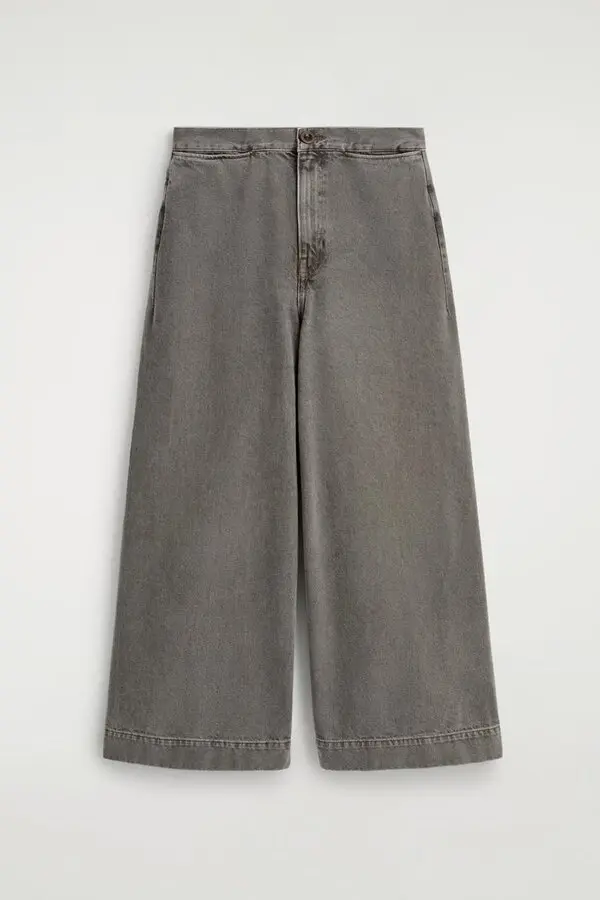Cos Cropped Wide-leg Denim Pants - Brown