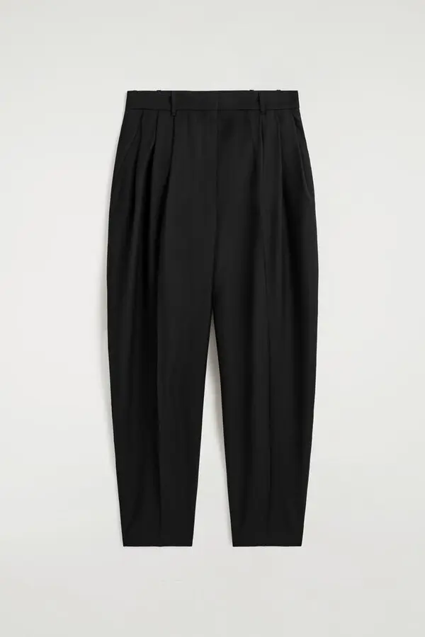 Cos Pleated Wool-blend Tulip Pants - Black