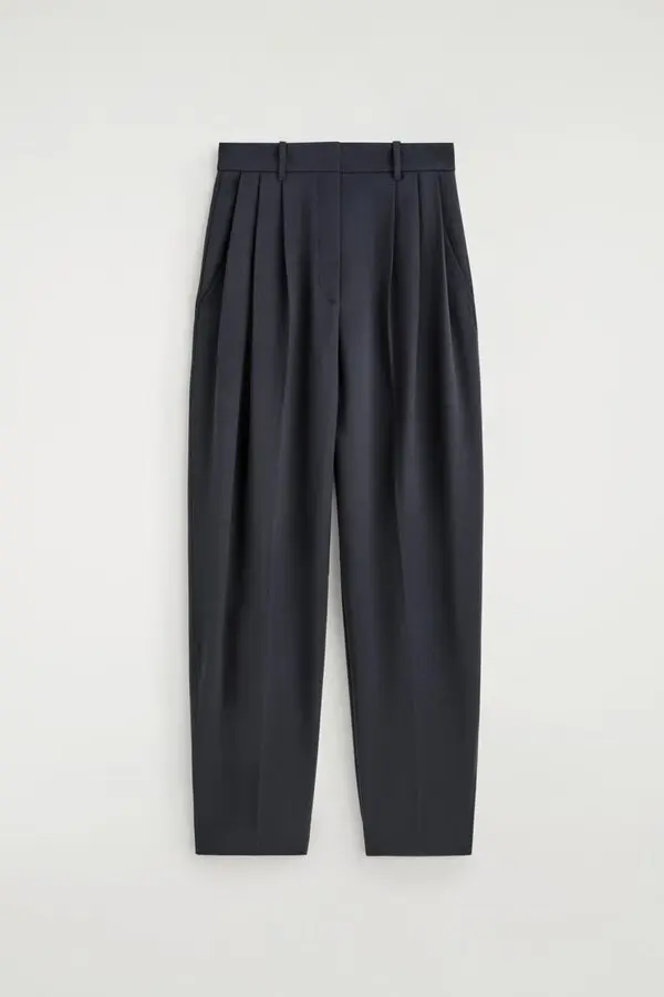Cos Pleated Wool-blend Tulip Pants - Navy