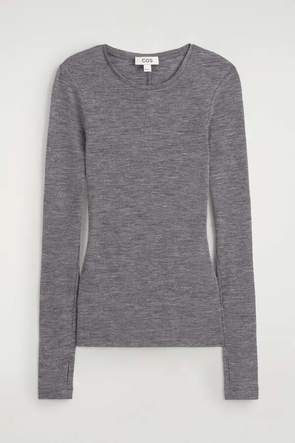 Cos Merino Wool Long Sleeve Top - Gray