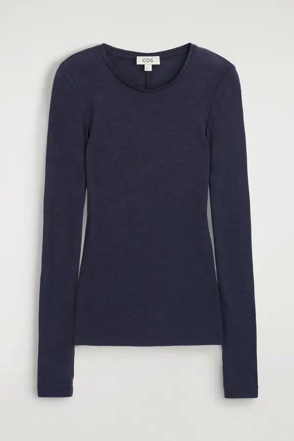 Cos Slim Merino Wool Top - Navy