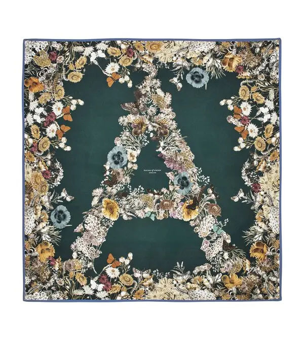 ASPINAL OF LONDON Silk Floral Monogram Scarf - Green
