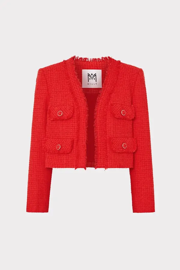 MILLY Serena Boucle Jacket - Red