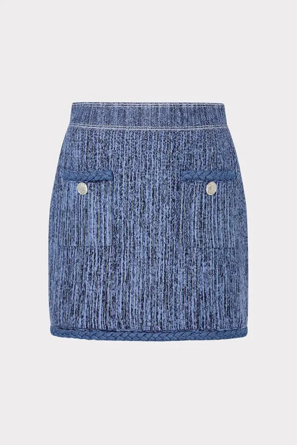 MILLY Pinstriped Knit Pencil Skirt With Braided Detail - Blue